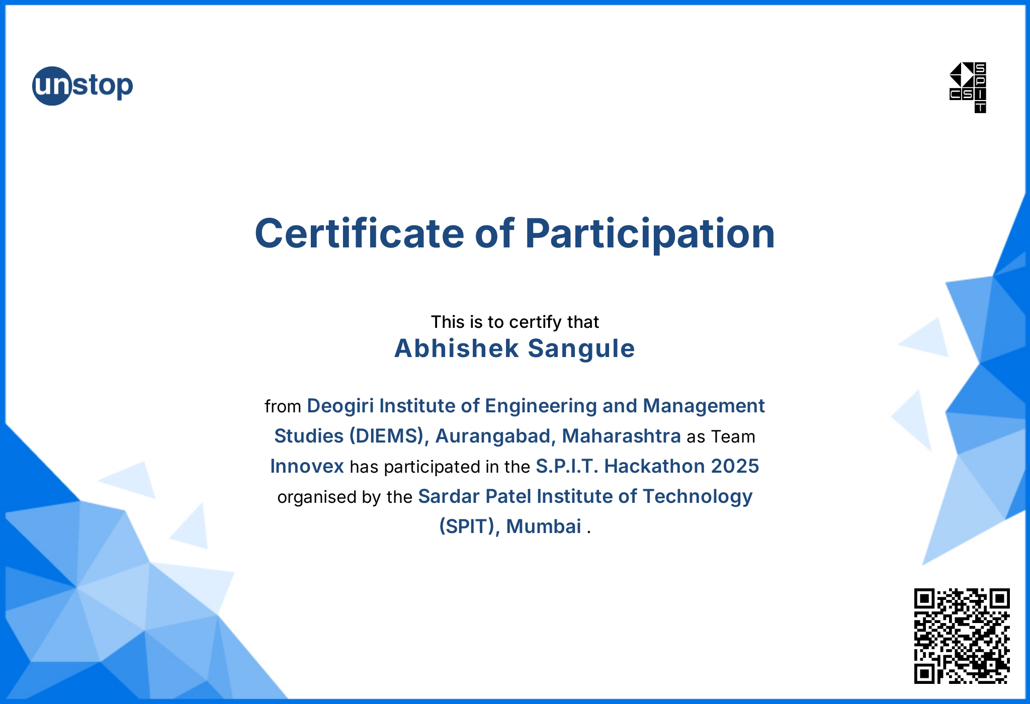 Abhishek Sangule - Smart India Hackathon Rank 6-AIR | FedEx Hackathon ... Abhishek Sangule - Smart India Hackathon Rank 6-AIR | FedEx Hackathon ...